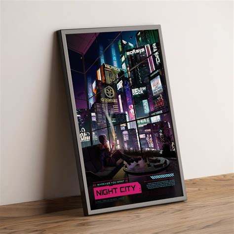 Night City Cyberpunk 2077 Edgerunners Travel Poster Free Dlc Artwork