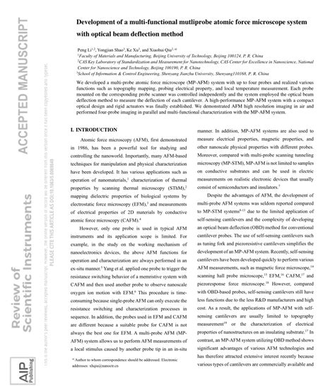 Pdf Development Of A Multi Functional Multi Probe Atomic Force Microscope System With Optical