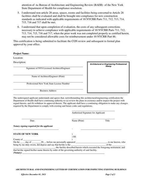 New York Certification Letter For Inspecting Existing Buildings For
