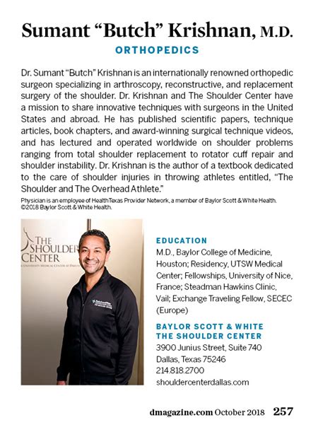 Sumant “butch” Krishnan M D Sports Medicine Dallas D Magazine Directories