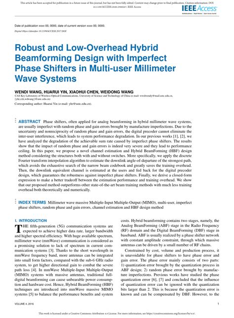 Pdf Robust And Low Overhead Hybrid Beamforming Design With Imperfect Phase Shifters In Multi