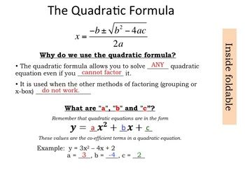 The Quadratic Formula Foldable PowerPoint For Interactive Notebooks