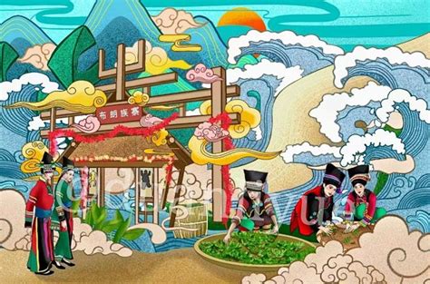 云南普洱茶与少数民族之布朗族系列插画