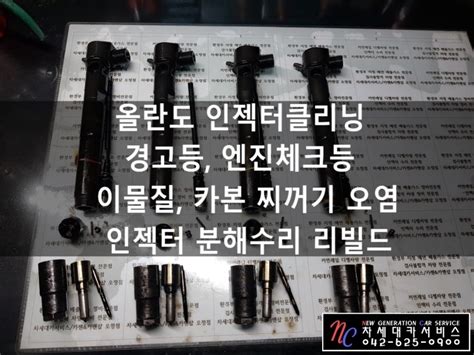 올란도 인젝터 클리닝이물질 카본 찌꺼기 오염 엔진경고등 엔진체크등 점등 차량점검 요망 인젝터 리빌드 예열플러그 대전 세종 인젝터 리빌드 전문점 차세대카서비스