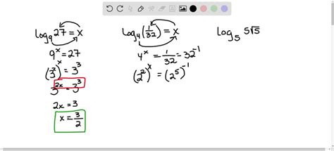 Solved Evaluate Each Expression A Log9 27 B Log4 1 32 C Log5