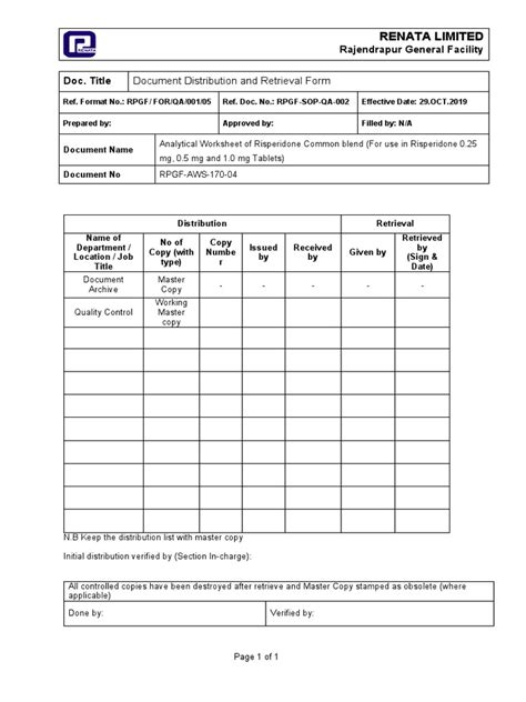 Doc Distribution And Retrieval Form Pdf