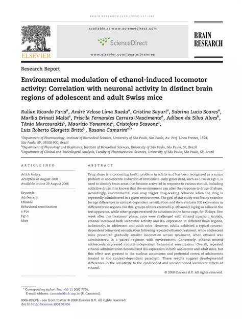 Pdf Environmental Modulation Of Ethanol Induced Locomotor Activity