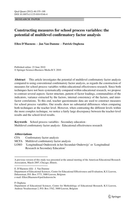 Pdf Constructing Measures For School Process Variables The Potential