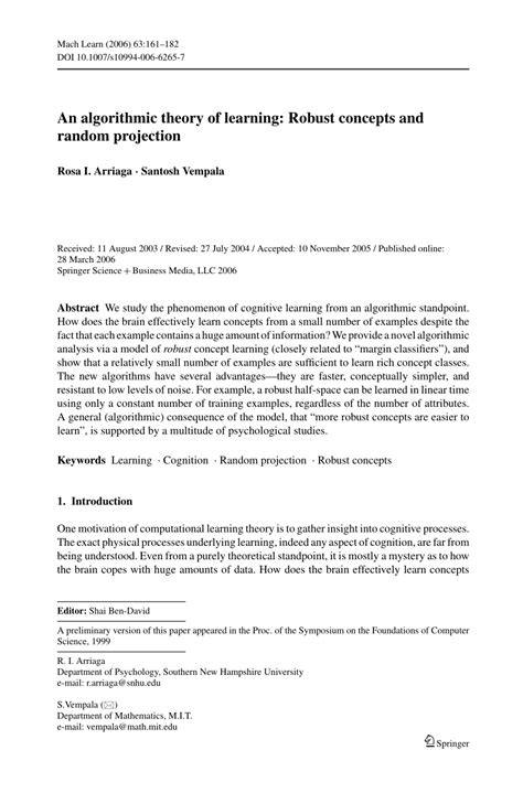 Pdf An Algorithmic Theory Of Learning Robust Concepts And Random Pdf An Algorithmic Theory Of Learning Robust Concepts And Random