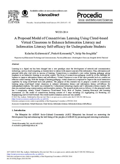 Pdf A Proposed Model Of Connectivism Learning Using Cloud Based Virtual Classroom To Enhance