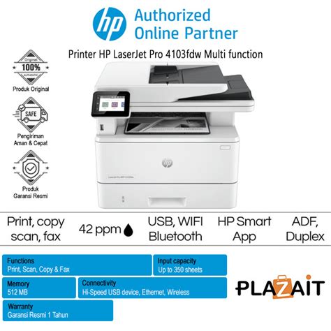 Printer Hp Laserjet Pro 4103fdw Multi Function Hp Harga Rp 11 850 000 Plaza It