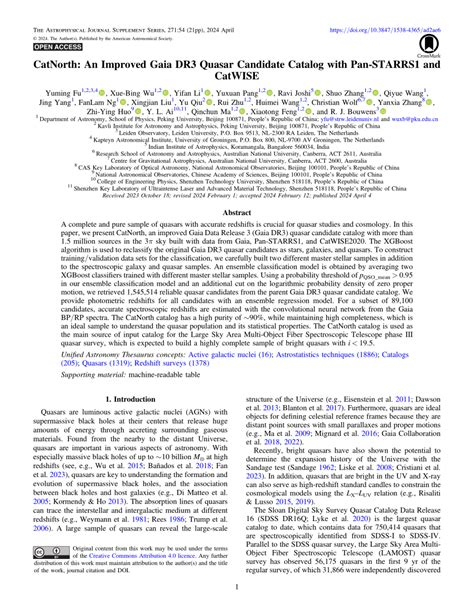 Pdf Catnorth An Improved Gaia Dr3 Quasar Candidate Catalog With Pan Starrs1 And Catwise