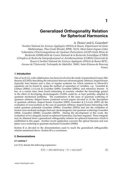 PDF Generalized Orthogonality Relation For Spherical Harmonics
