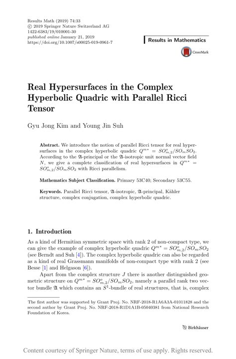 Real Hypersurfaces In The Complex Hyperbolic Quadric With Parallel Ricci Tensor Request Pdf