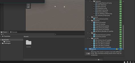 Importing Assets Scene Warning File Exists In Project But With