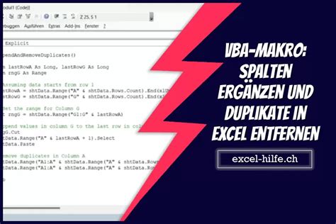 Vba Makro Spalten Ergänzen Und Duplikate In Excel Entfernen Excel Hilfech