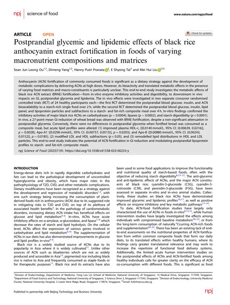 Pdf Postprandial Glycemic And Lipidemic Effects Of Black Rice