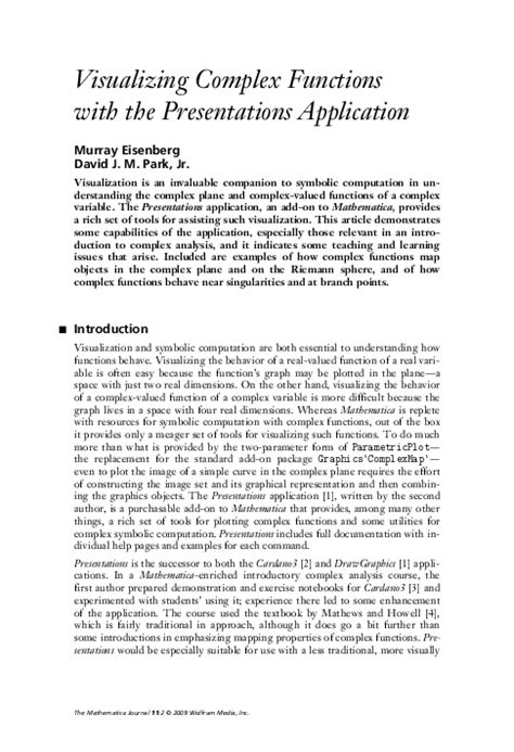 Pdf Visualizing Complex Functions With The Presentations Application