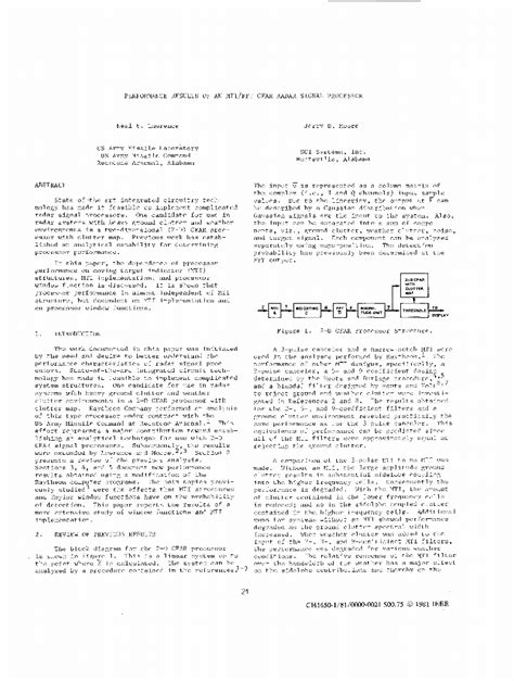 Performance Results Os An Mti Fft Cfar Radar Signal Processor Ieee Conference Publication