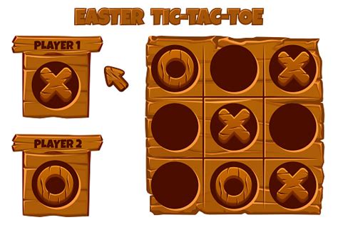 Tictactoe 나무 스타일 커서 화살표가 있는 Ui 게임 벡터 만화 전략 게임 Noughts And Crosses 0에 대한