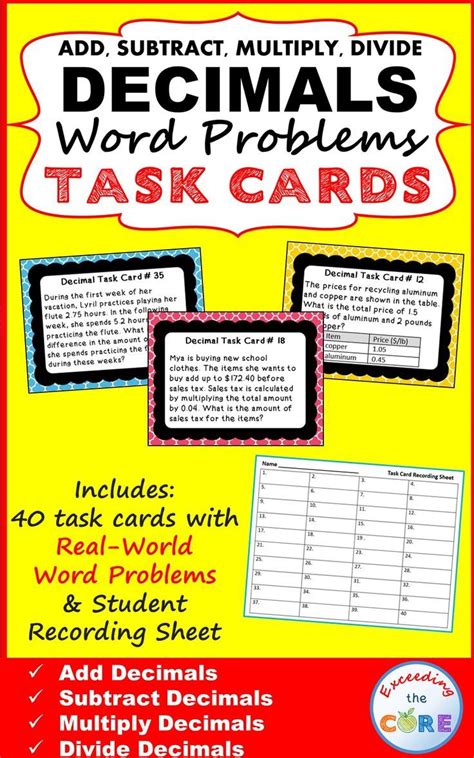 DECIMAL OPERATIONS Word Problems Task Cards Cards Word Problems Task Cards Decimal
