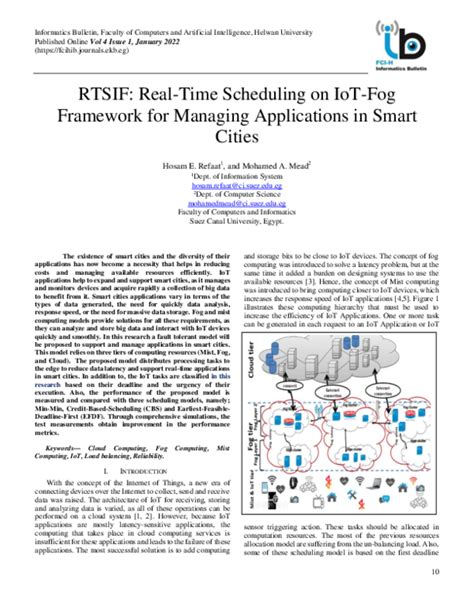 Pdf Real Time Scheduling On Iot Fog Framework For Managing Applications In Smart Cities