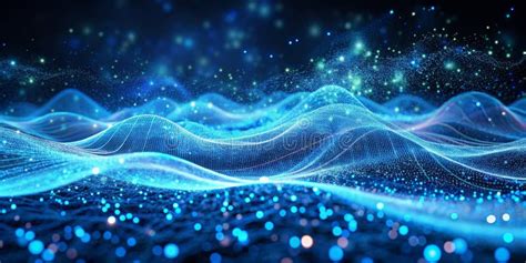 Abstract Blue Digital Landscape With Glowing Particles 3d Rendering Stock Illustration