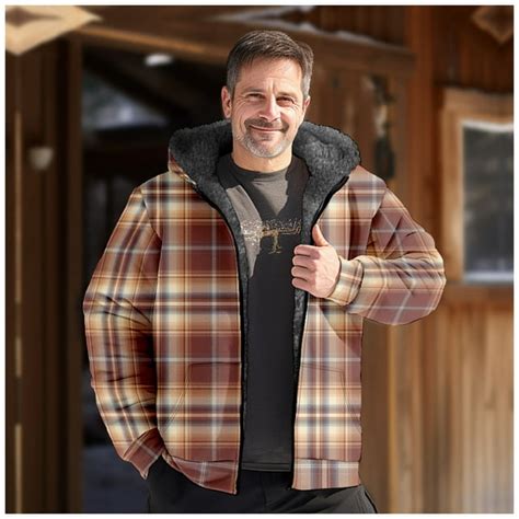 Njoeus Sherpas Hoodies For Men Mens Warm Thick Fleeces Lined Plaid Shirt Jacket Full Zip