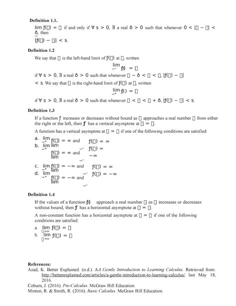 Introduction To Basic Cal Definition 1 Lim ƒ 𝐀 𝐀 If And Only If ∀