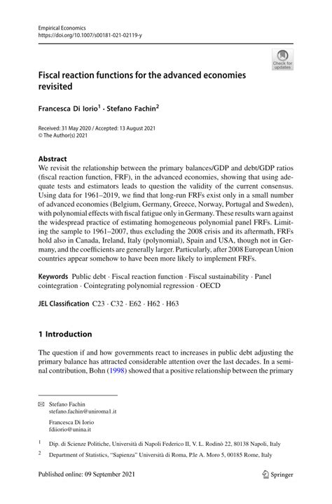 Pdf Fiscal Reaction Functions For The Advanced Economies Revisited