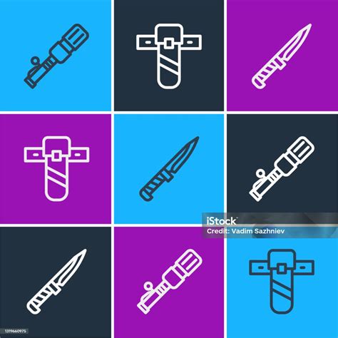 세트 라인 대전차 손 수류탄 군용 칼과 칼 권총 아이콘 벡터 3에 대한 스톡 벡터 아트 및 기타 이미지 3 강철 고풍스런 Istock