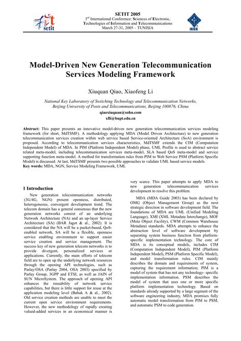 Pdf Model Driven New Generation Telecommunication Services Modeling Framework