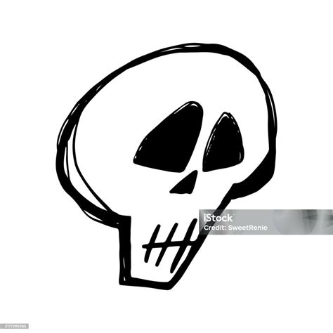 두개골 그리기 벡터 일러스트 레이 션 낙서 스케치 스타일 흰색 배경에 검은 선 낙서 드로잉에 대한 스톡 벡터 아트 및 기타 이미지 낙서 드로잉 두개골 문신 Istock