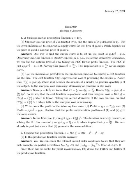 Tutorial Answers Econ Tutorial Answers A Business Has The Production Function