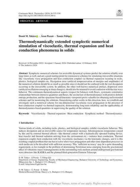 Pdf Thermodynamically Extended Symplectic Numerical Simulation Of Viscoelastic Thermal