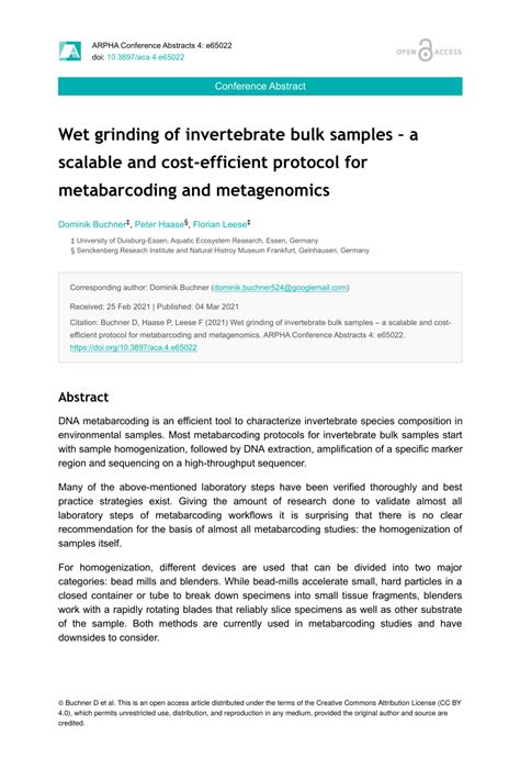Pdf Wet Grinding Of Invertebrate Bulk Samples A Scalable And Cost Efficient Protocol For