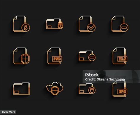 Set Line Document Folder Cloud And Shield Finance Document Delete Eps File Psd Xls And With