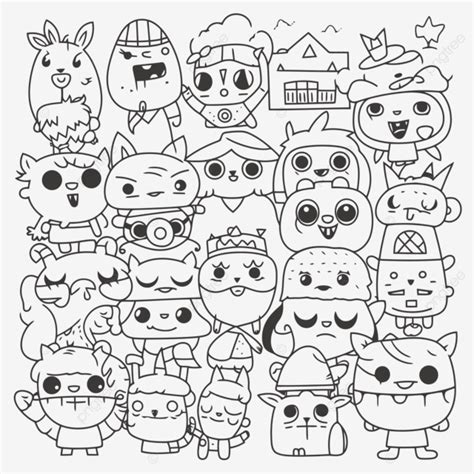 만화 괴물 색칠 페이지 개요 스케치 드로잉 모음 벡터 조립 도면 어셈블리 개요 어셈블리 스케치 Png 일러스트 및 벡터 에 대한 무료 다운로드 Pngtree