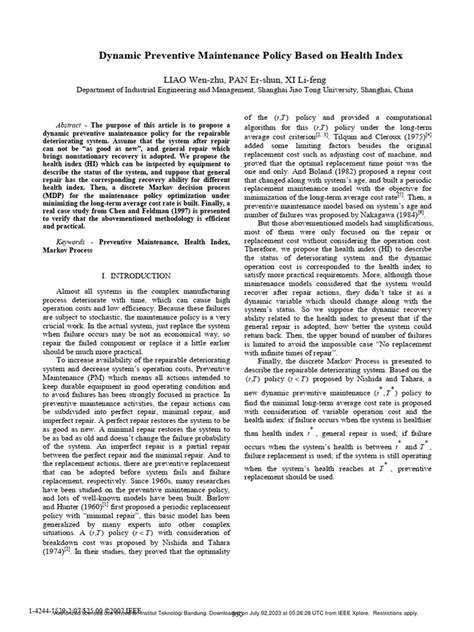 Dynamicpreventivemaintenancepolicybasedonhealthindex Download Free Pdf System