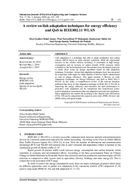 Pdf A Review On Link Adaptation Techniques For Energy Efficiency And Qos In Ieee80211 Wlan