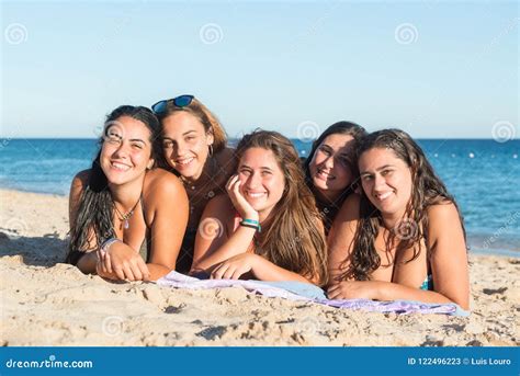 Group Of Girls At The Beach Stock Image Image Of Funny Female 122496223