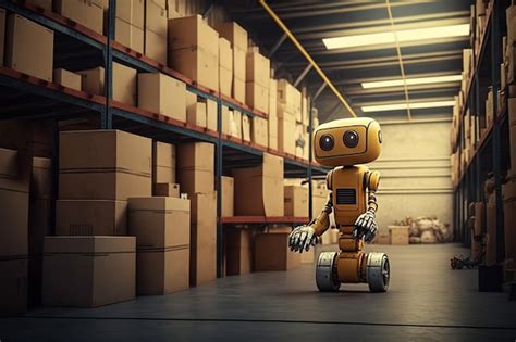 Premium Ai Image Robot Store Keeper Works In A Warehouse With Parcels