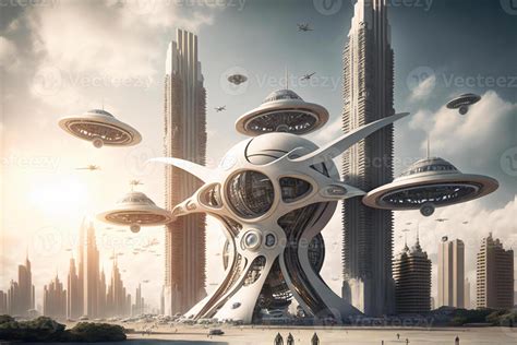 Fantasy City Of The Future Futuristic World Flying Drones 21984523