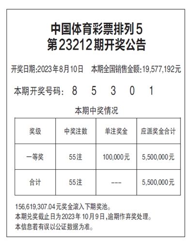 中国体育彩票排列5 第23212期开奖公告 都市快报