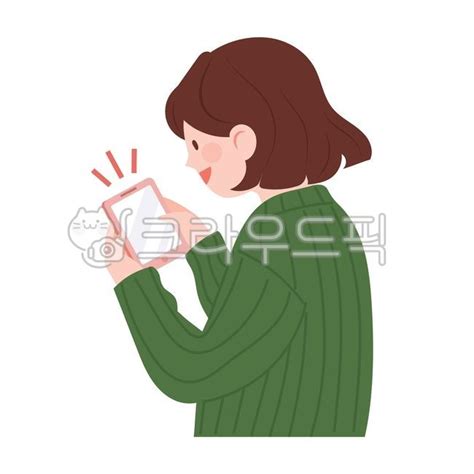 스마트폰 여자 사람 여성 인물 사진 이미지 일러스트 캘리그라피 Woocat작가