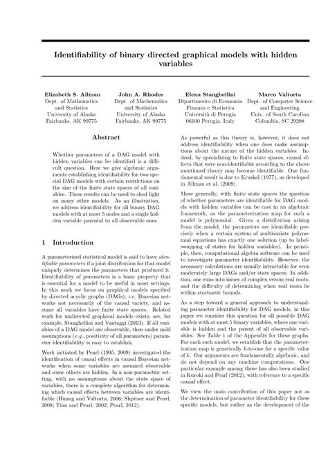 Pdf Identiability Of Binary Directed Graphical Models With Hidden Variables