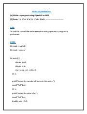 Write C Program To Find The Value Of PI Using Open MP Or MPI Docx LAB ASSESSMENT A Write A