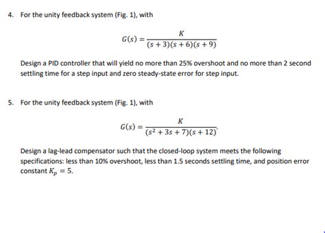 Solved For The Unity Feedback System Fig With G S N Chegg