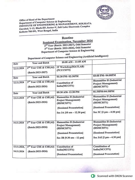 Sessional Exam 2nd Yearand3rd Year Cse Cse Ai Pdf