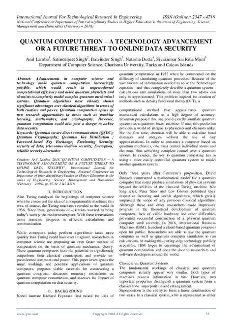 Pdf Quantum Computation A Technology Advancement Or A Future Threat